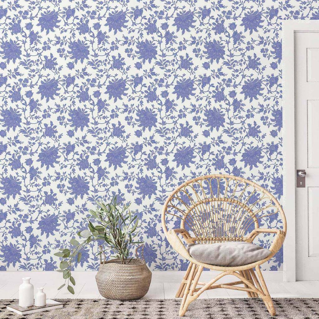 Blue Flowers Peel and Stick Removable Wallpaper 8546 - Etsy