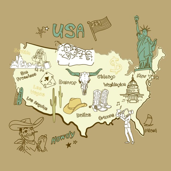 Bige and White Map Wall Art 7634 | Etsy