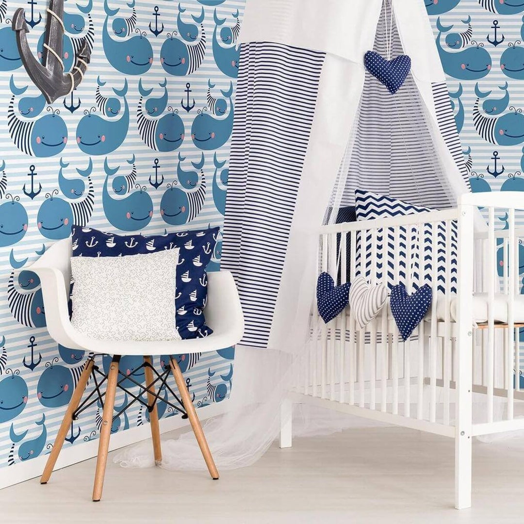 Navy and Light Blue Animals Baby Peel and Stick Removable Wallpaper ...