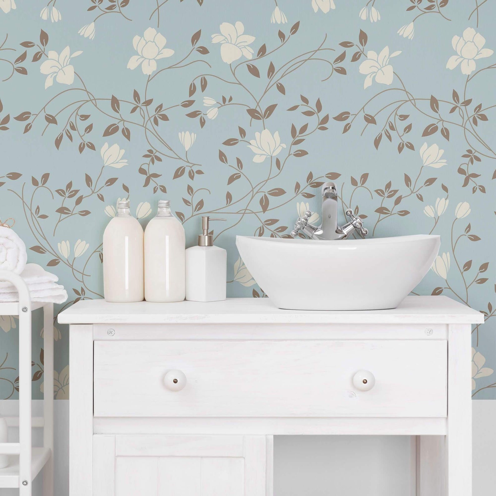 Blue Floral Peel and Stick Removable Wallpaper 4338 - Etsy