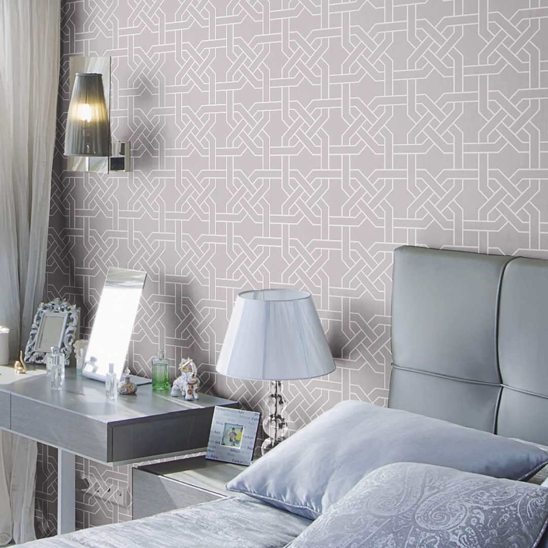 White and Grey Pattern Geometric Peel and Stick Removable Wallpaper ...