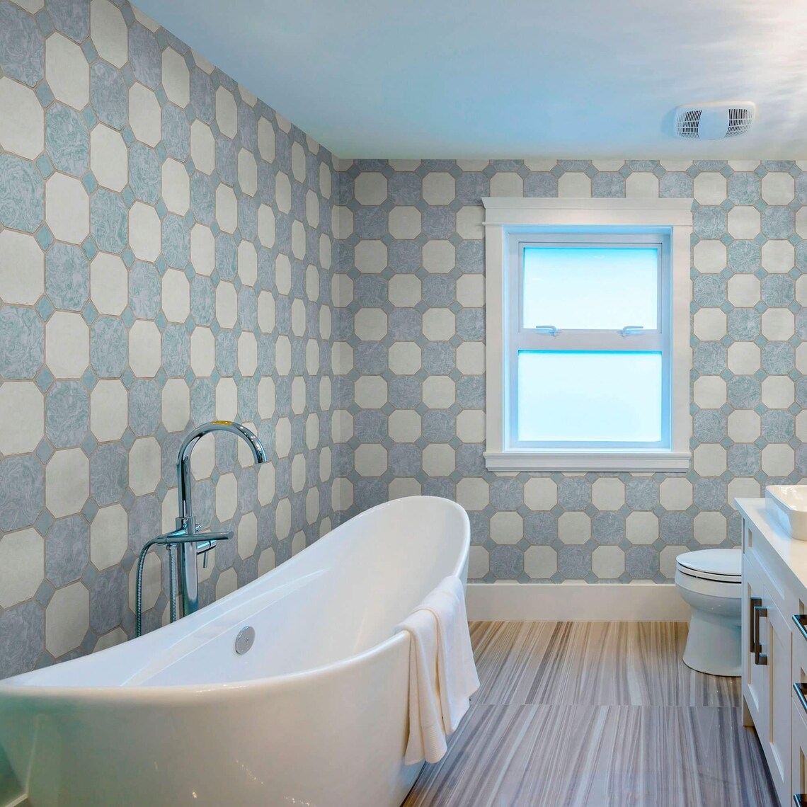 Beige and Blue Tile Tile Adhesive Peel and Stick Removable - Etsy