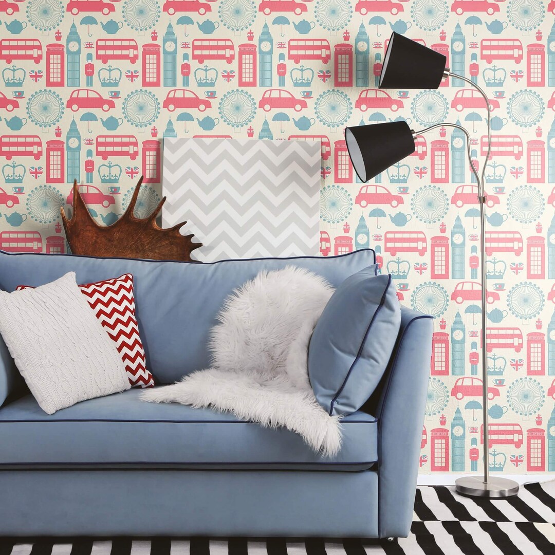 Blue and White Travel Themed Peel and Stick Removable Wallpaper 6210 - Etsy