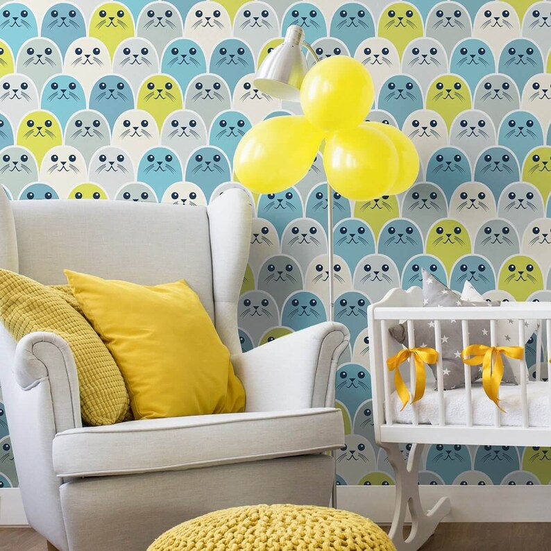Teal Animals Baby Peel and Stick Removable Wallpaper 6486 - Etsy