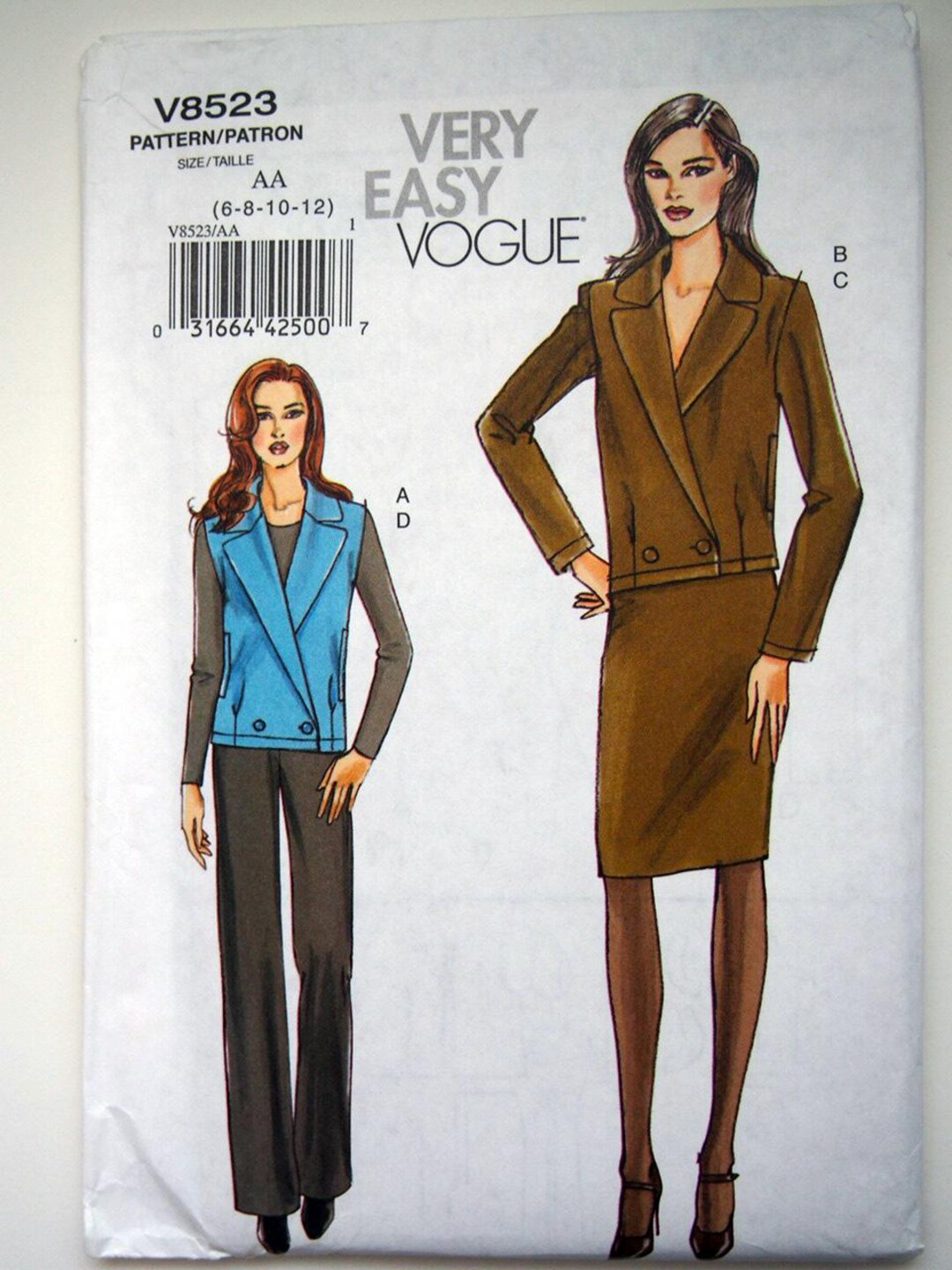 Vogue 8523, Double Breasted Oversized Short Jacket, Skirt and Pants - Etsy