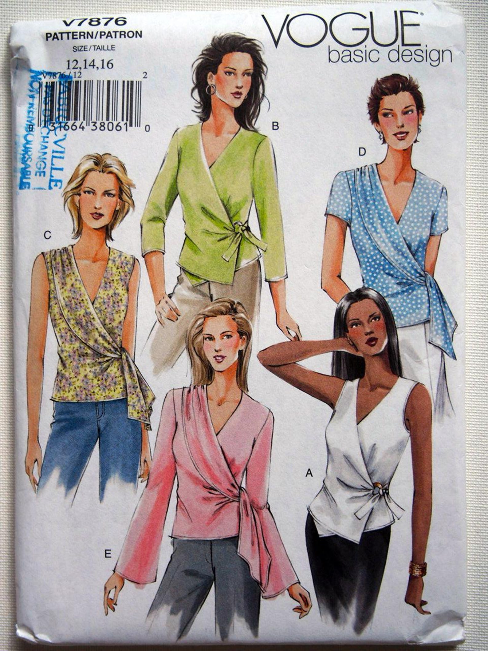 Vogue 7876, Wrap Top With Optional Tie Ring - Etsy