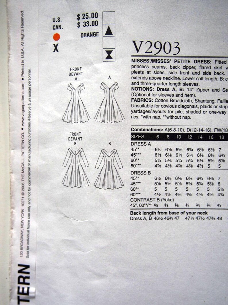Vogue 2903, Fit and Flare Dress With Princess Seams Releasing to Pleats ...