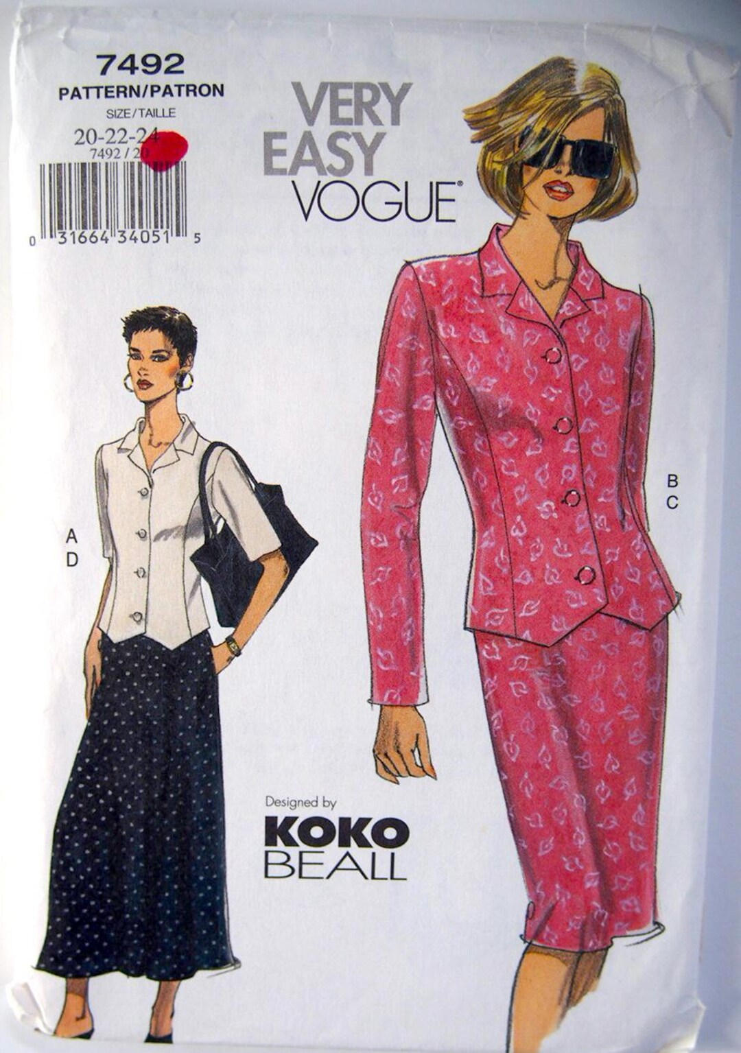 Vogue 7492, Fitted Shirt or Light Jacket, Straight or A-line Skirt ...