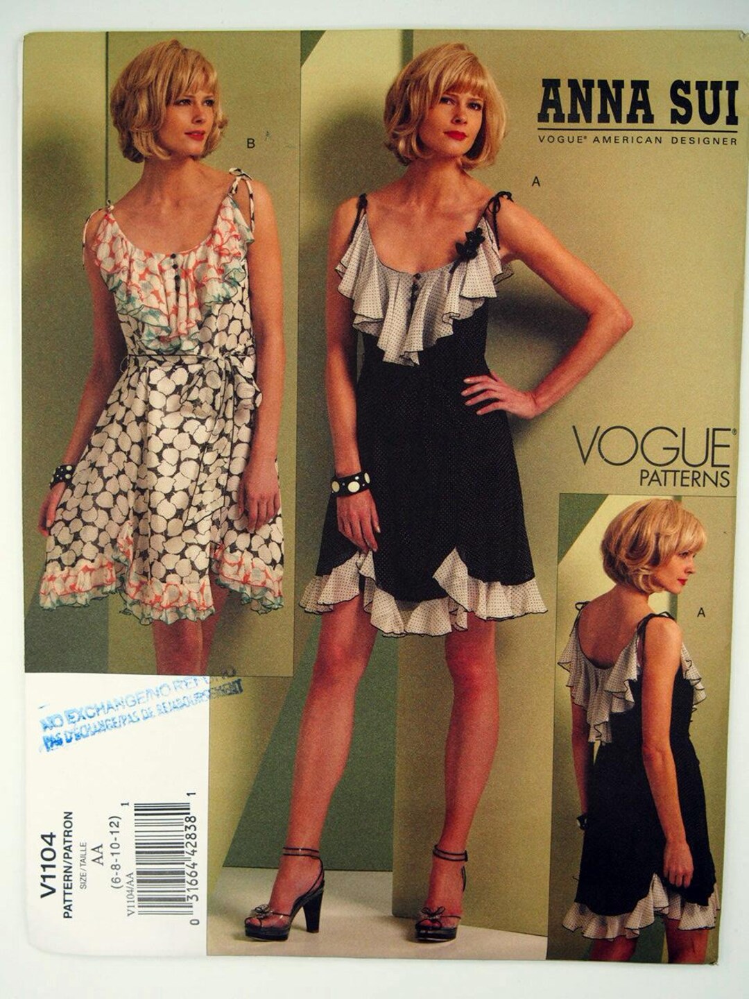 Vogue 1104, Ruffled Slip Dress With Flounce Details, by Anna Sui - Etsy