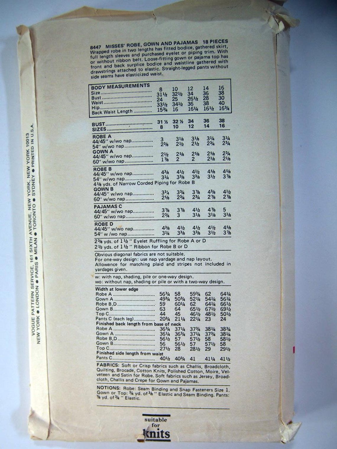 Vogue 8447, Wrap Dress, Robe or Pajamas - Etsy