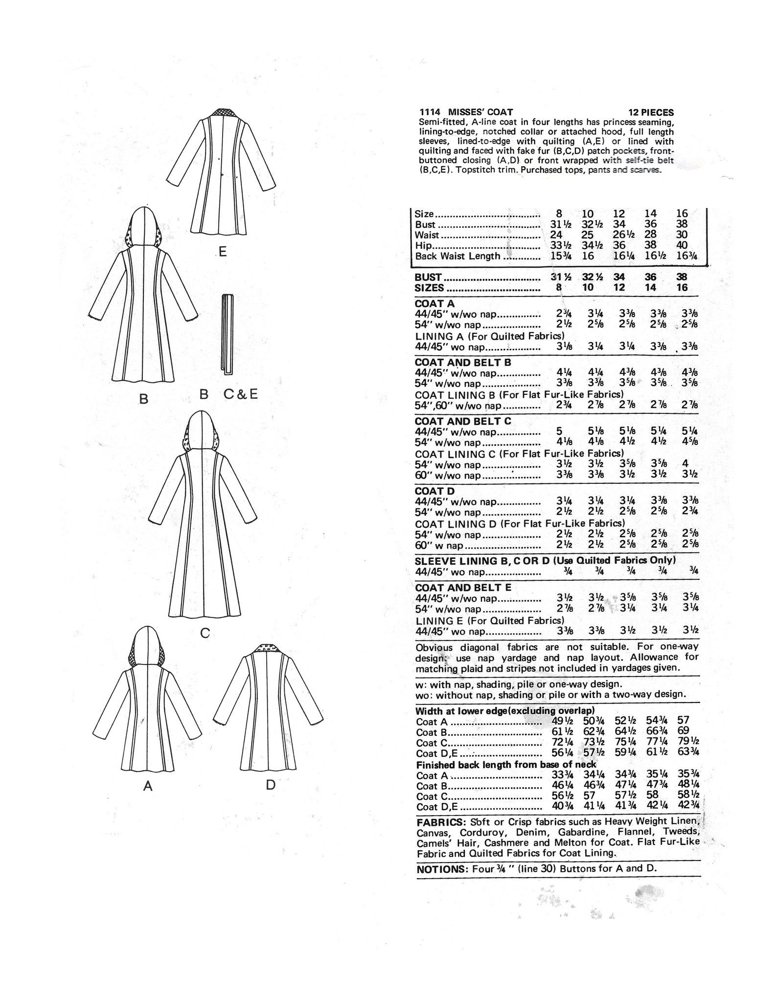 Coat With Hood, Quilted or Faux Fur Lining, Princess Seams & Patch ...
