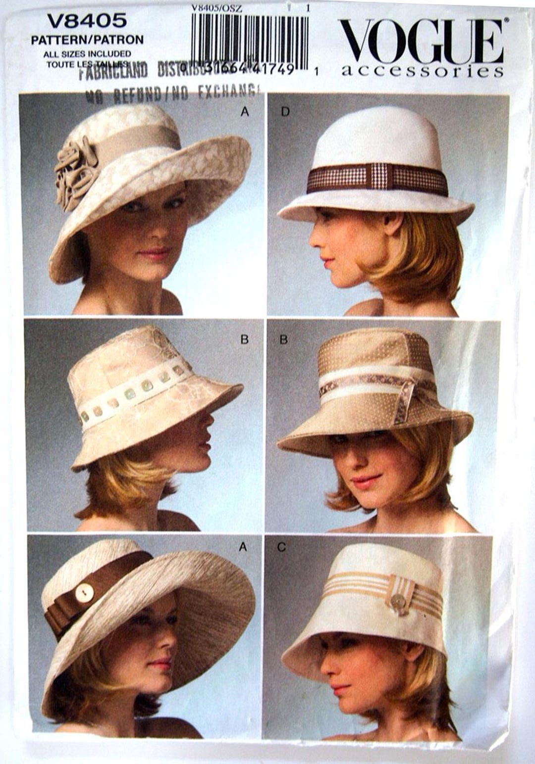 Vogue 8405, Wide-brim and Bucket Hats, Rare Pattern - Etsy
