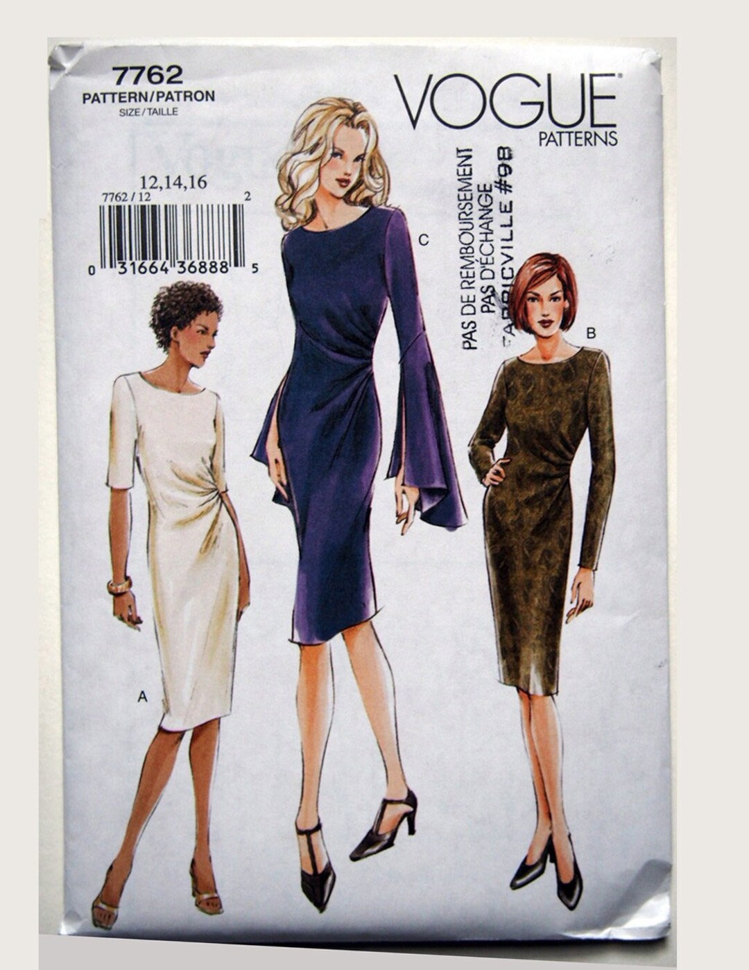 Vogue 7762, Dress With Side Pleats, Bell Sleeve Variation - Etsy