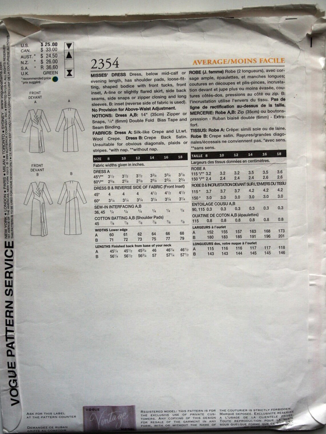 Vogue 2354 - 40s Evening Gown, 1947 Design - Etsy
