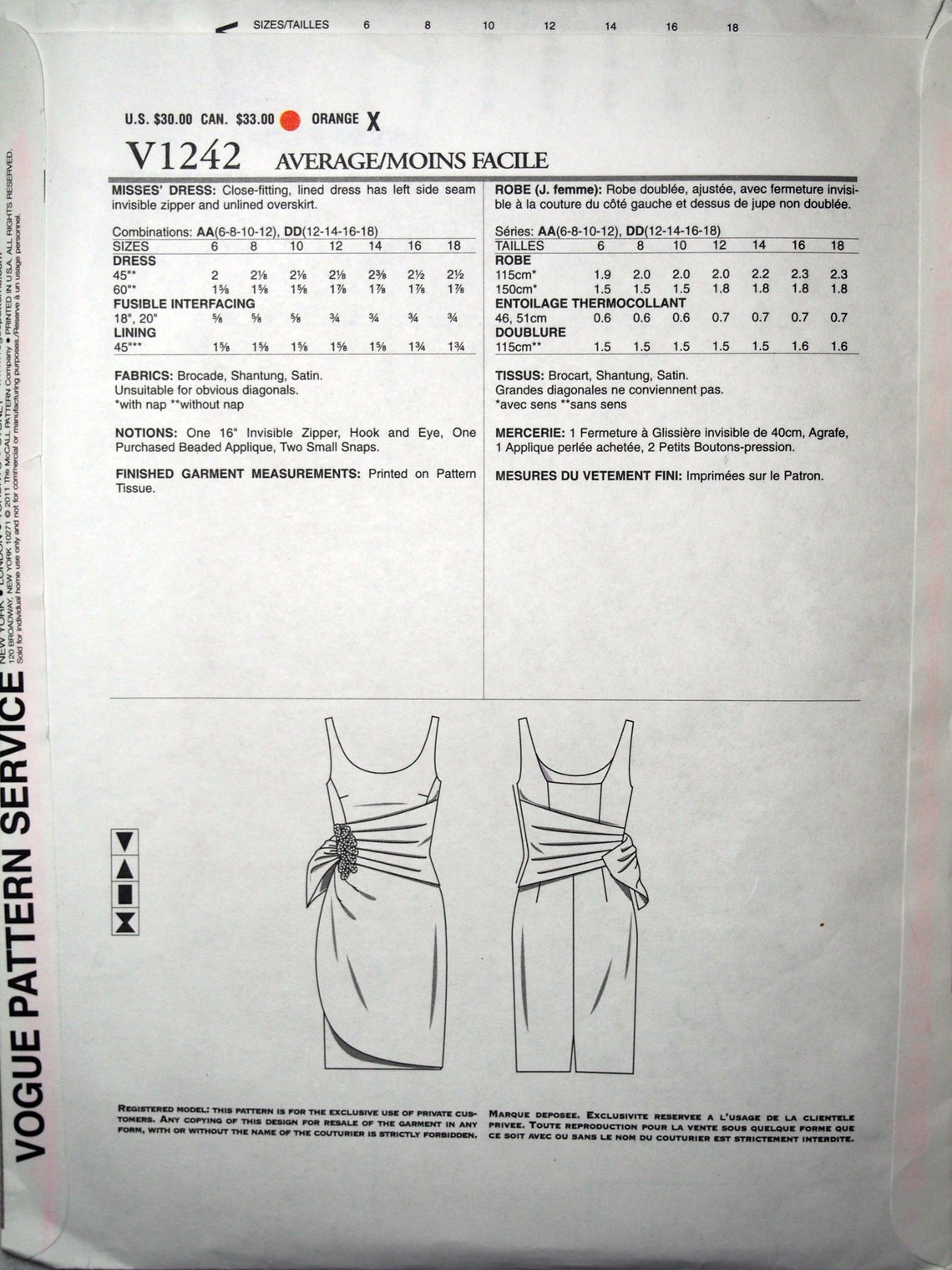 Vogue 1102 - Fitted Dress With Waist Drape, by Kay Unger - Etsy