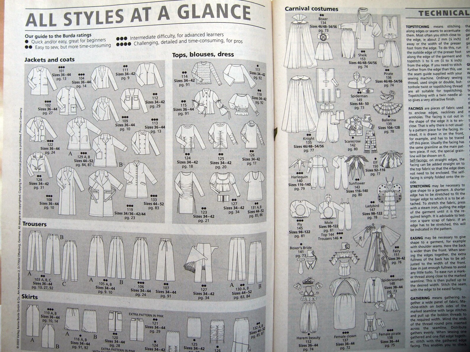 Burda 01/2003, Ruched Jersey Dresses, Clown Costumes, & More, in ...