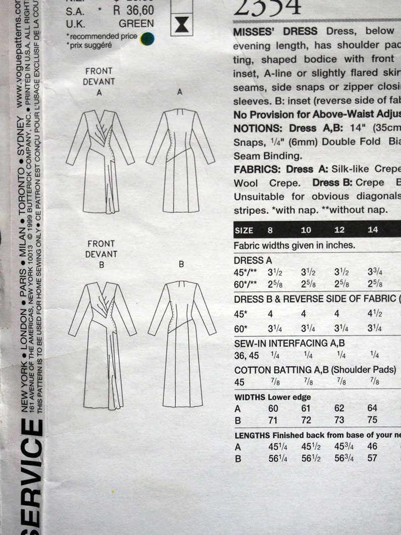 Vogue 2354 - 40s Evening Gown, 1947 Design - Etsy