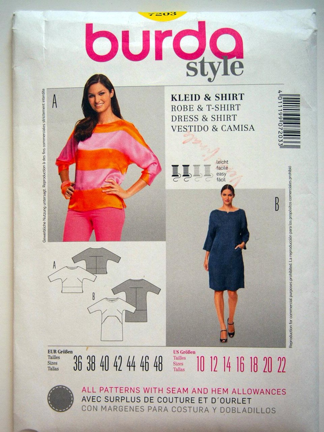 Burda 7203, Top or Dress With Kimono Sleeves and French Darts - Etsy