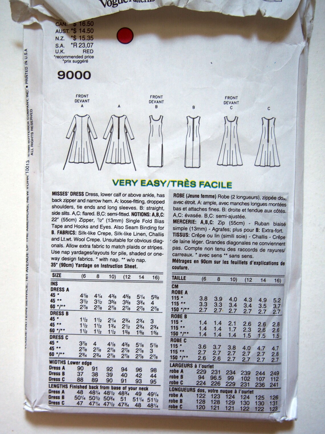 Vogue 9000, Easy Dress, Flared or Straight, With Optional Drop Shoulder ...