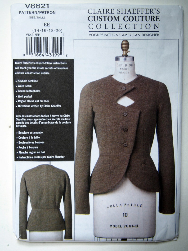 Vogue 8621 Claire Shaeffer Couture Jacket With Keyhole Neckline - Etsy