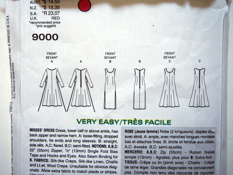 Vogue 9000, Easy Dress, Flared or Straight, With Optional Drop Shoulder ...