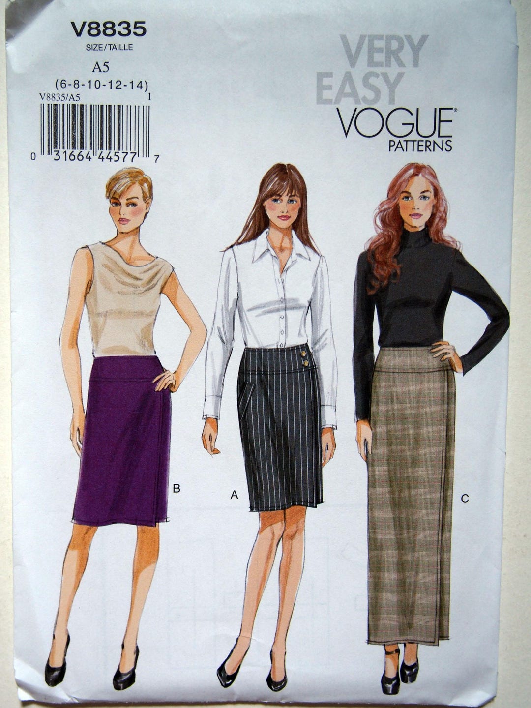 Vogue 8835, Straight Skirt With Lined Yokes and Front Panel Overlay - Etsy