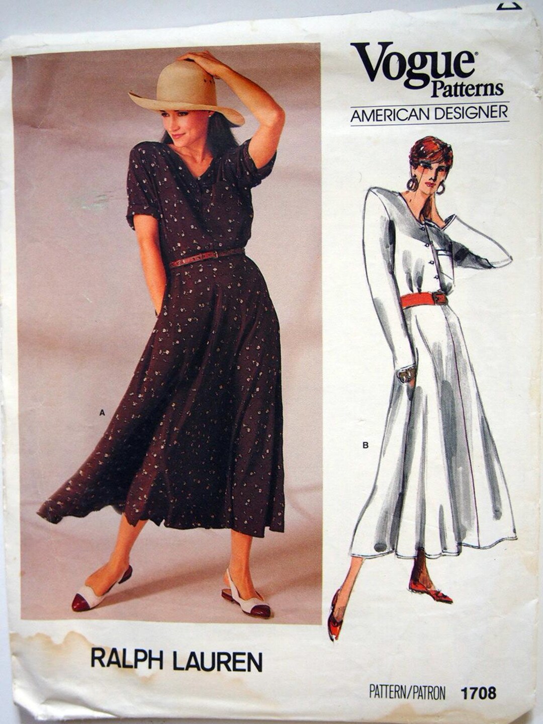 Vogue 1708, Shirtwaist Dress With Flared Skirt, by Ralph Lauren - Etsy