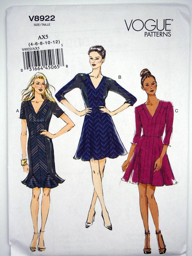 Vogue 8922, Lined Dress With Yoke, Multiple Insets and Skirt Variations ...