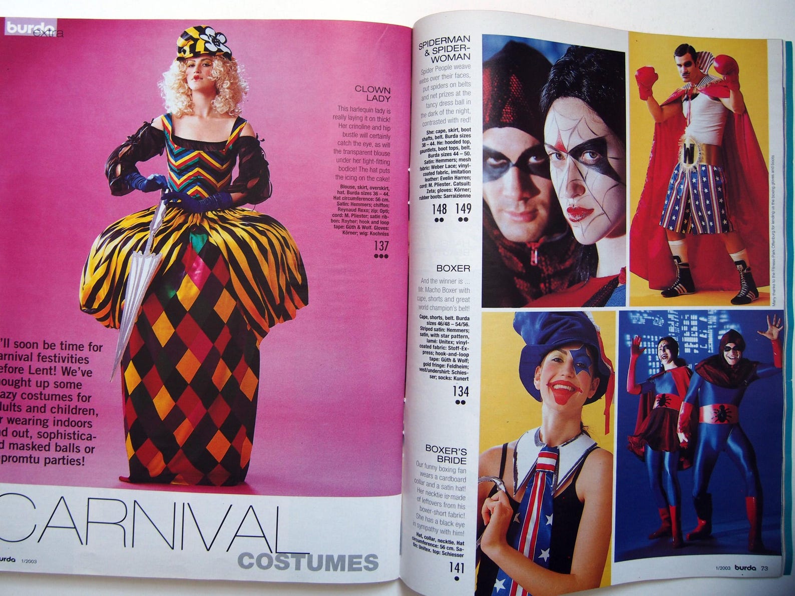 Burda 01/2003, Ruched Jersey Dresses, Clown Costumes, & More, in ...