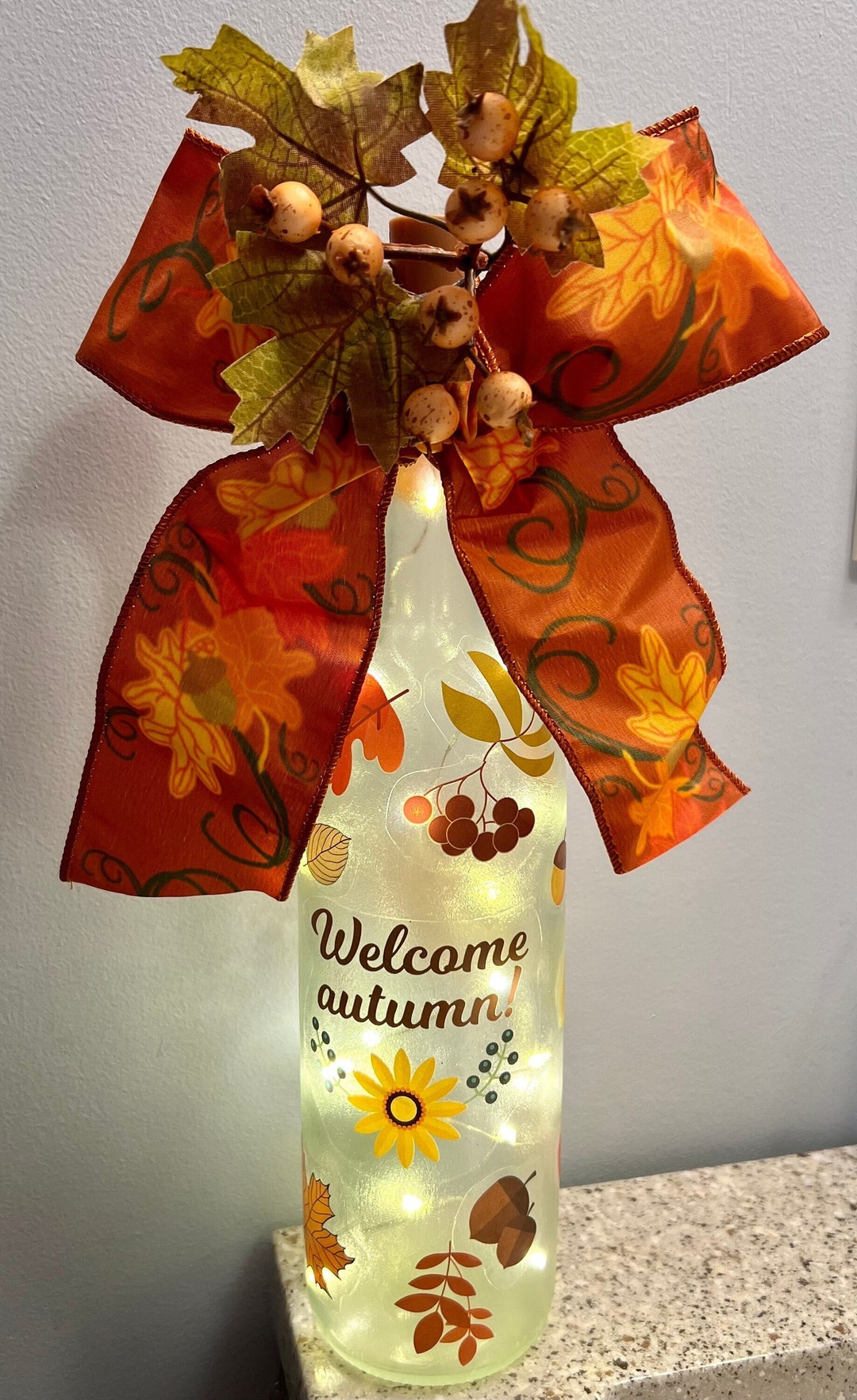 Autumn Decorated Lighted Wine Bottle - Etsy