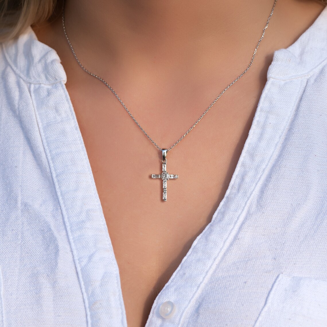 Cross Silver Necklace, Medium Size, 925 Sterling Silver, Gift for ...