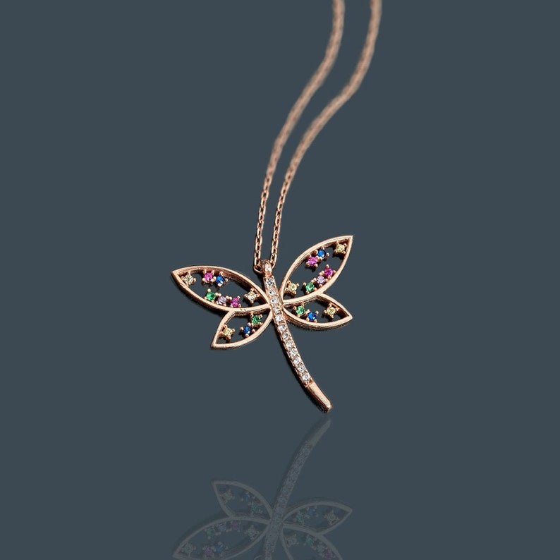 The Dragonfly With Colourful Stones Rose Gold Silver - Etsy UK