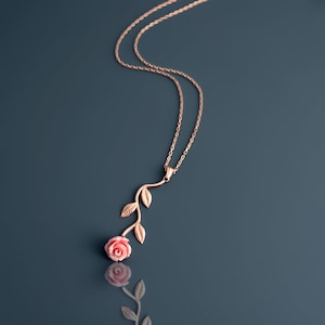 Pink Rose Necklace for Women - 925 Sterling Silver - Birthday Gift for ...