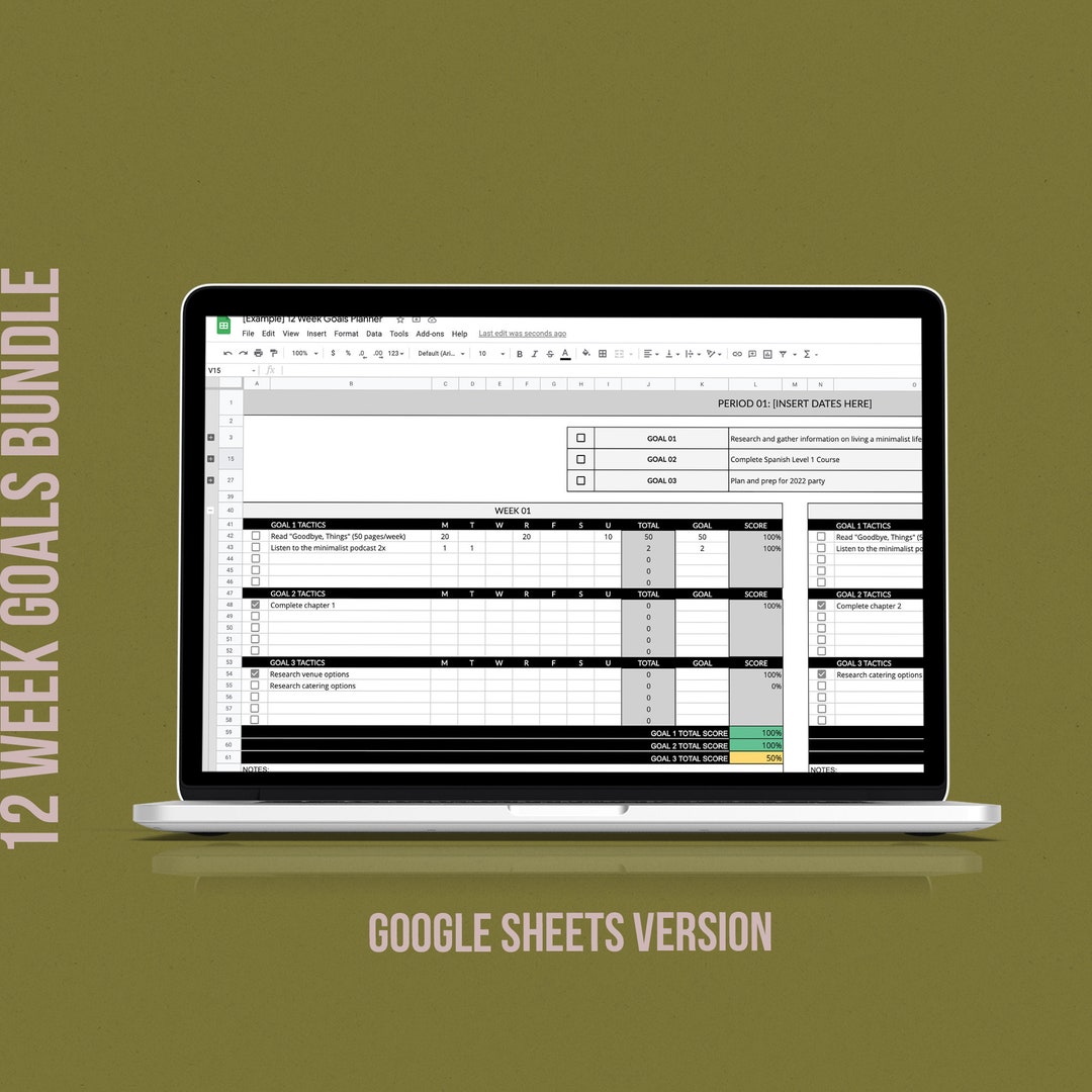12 Week Goals Bundle for Google Sheets - Goal Planning Templates - Goal ...