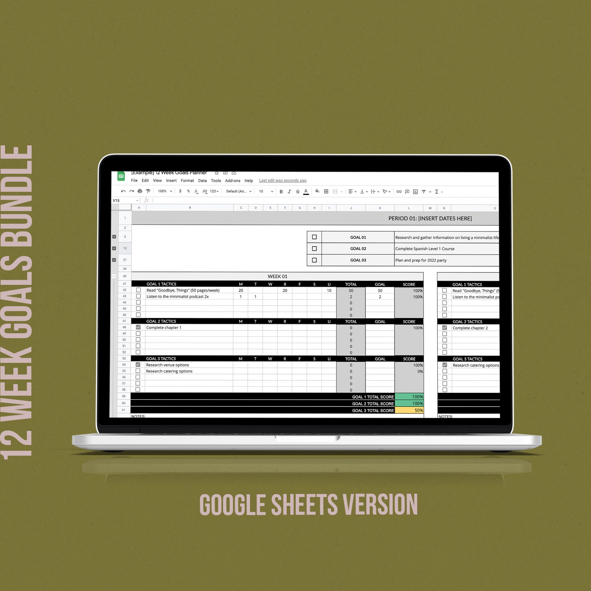 12 Week Goals Bundle for Google Sheets - Goal Planning Templates - Goal ...