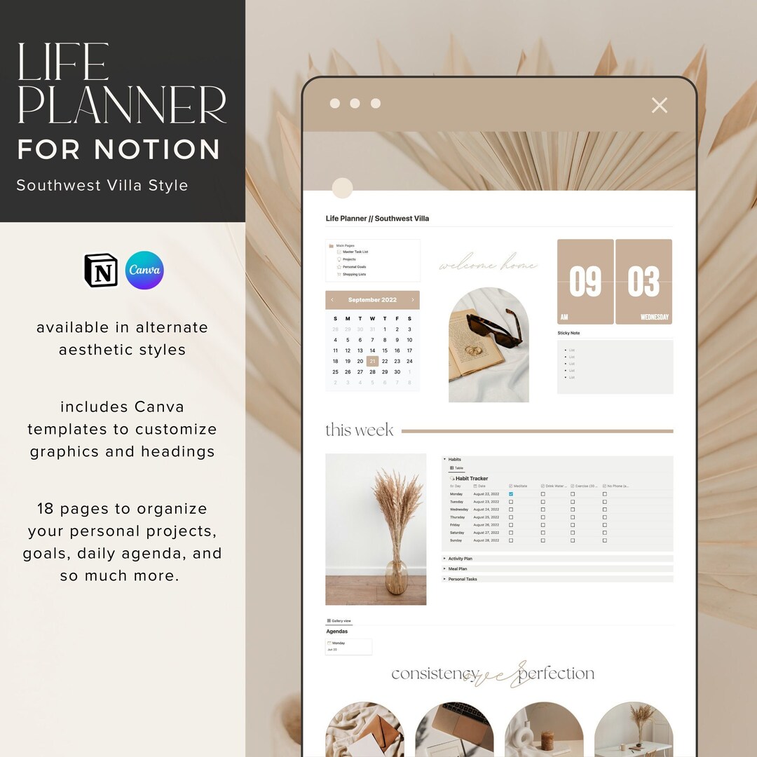 Aesthetic Life Notion Planner Southwest Villa Style Beige Aesthetic ...