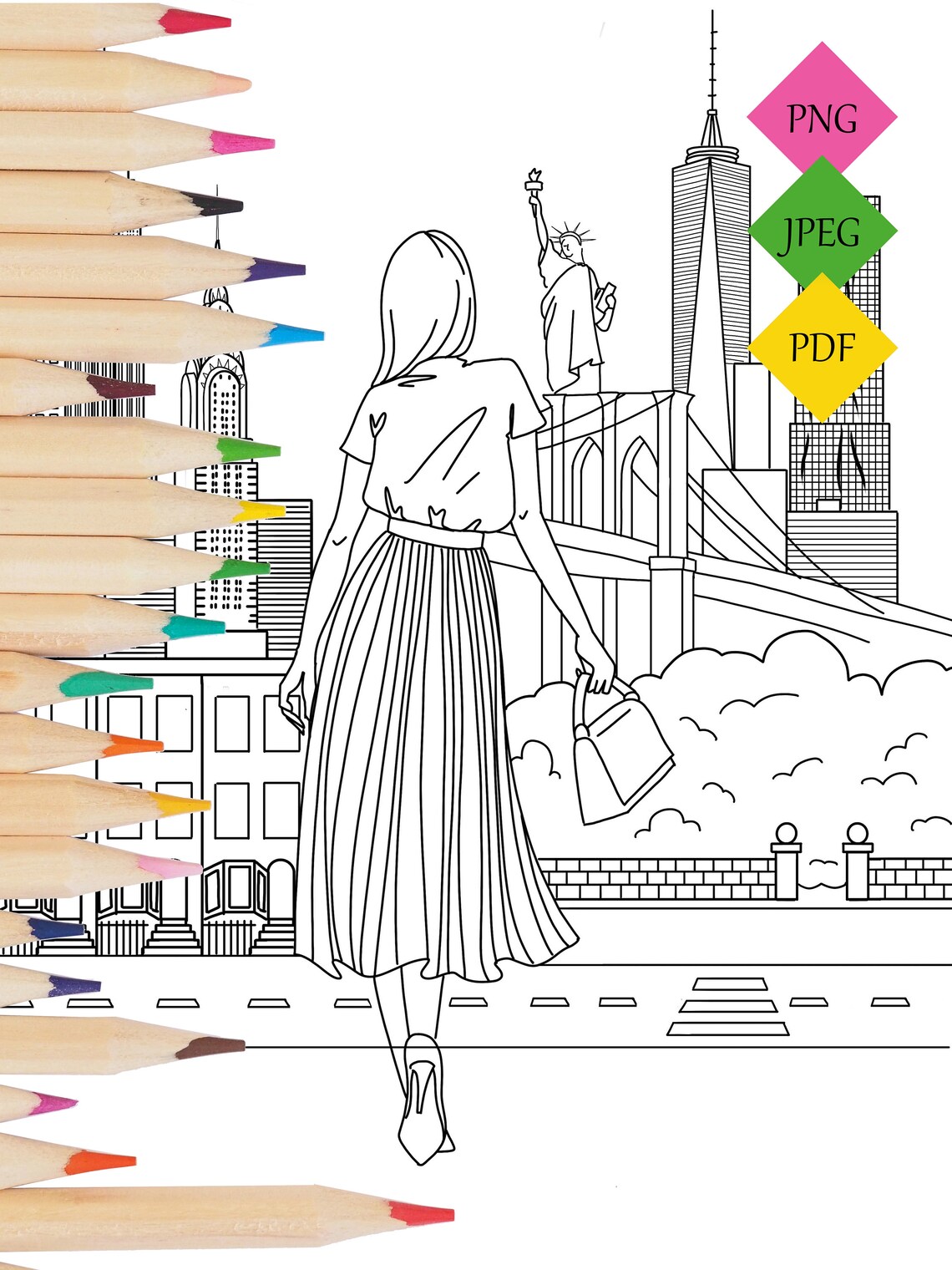 Coloring Page - NYC Skyline - Etsy