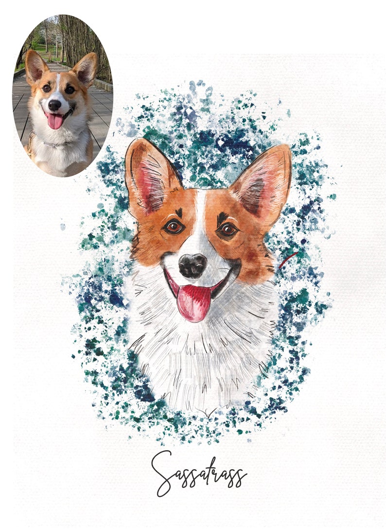 Custom Pet Portrait from Photo Drawing of pet Digital | Etsy