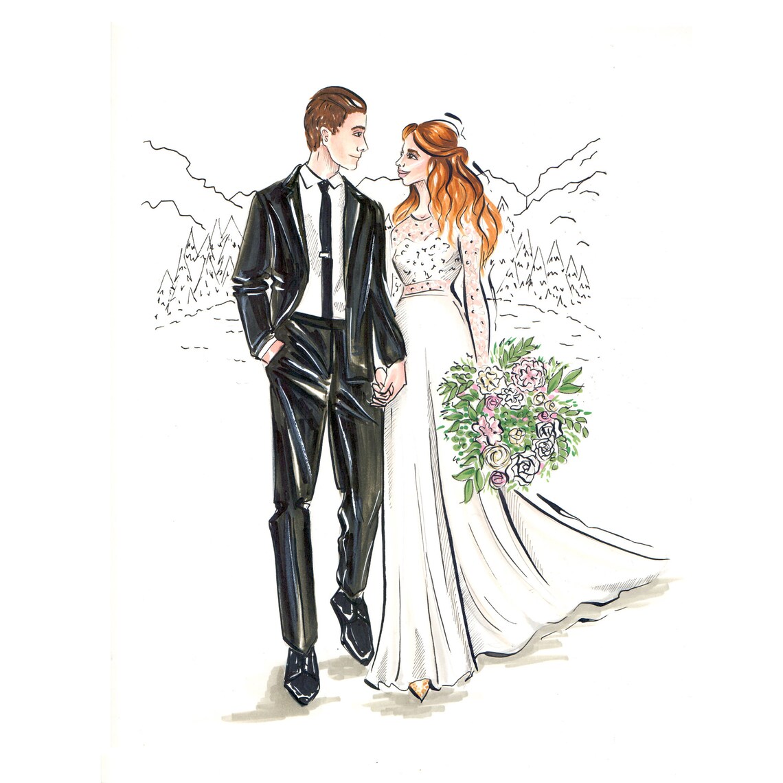 Custom Wedding Illustration Digital File Wedding Art - Etsy