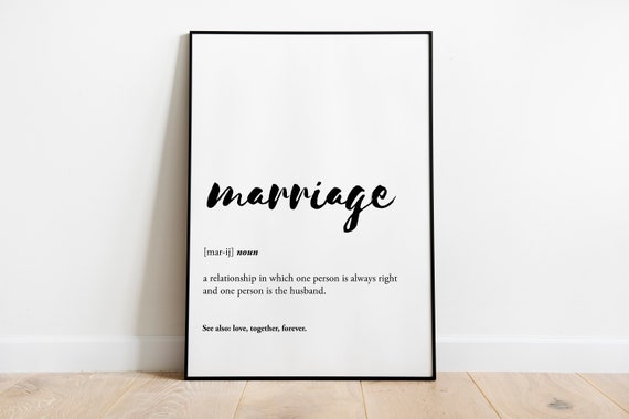 Marriage Definition Print Wall Art Marriage Print Funny | Etsy