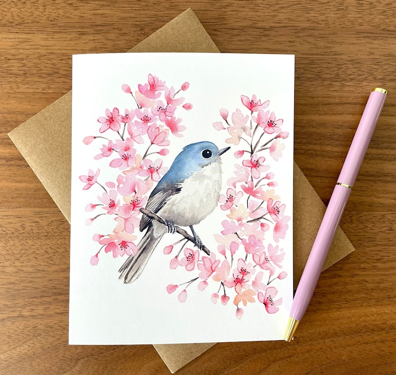 Set of 4 Illustrated Bird Cards / Blue Bird Card Pack / Bird - Etsy