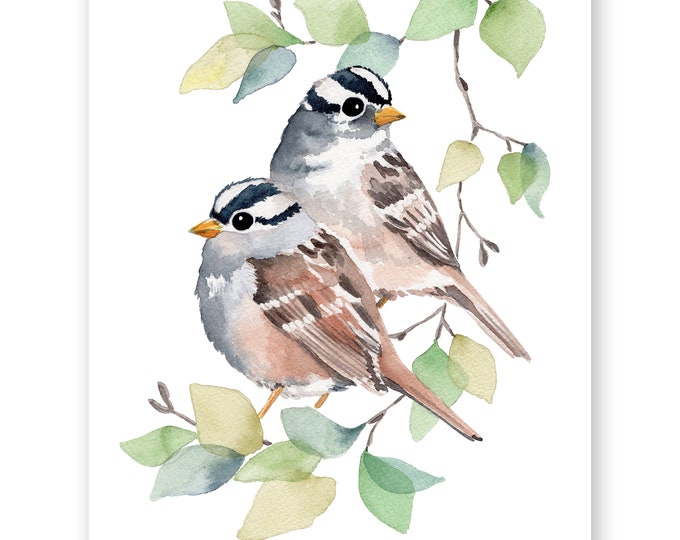 White-crowned Sparrows Watercolor Print / Bird Watercolor Print / Gift ...