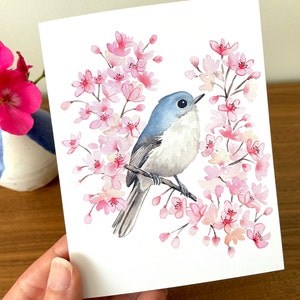 Set of 4 Illustrated Bird Cards / Blue Bird Card Pack / Bird Bundle ...