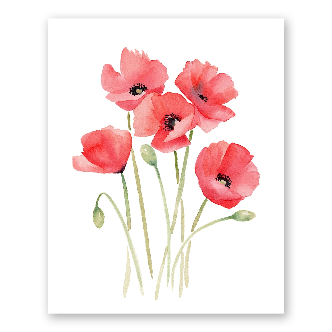 Red Poppies Print / Poppy Art Print / Watercolor Flower Print / Red ...