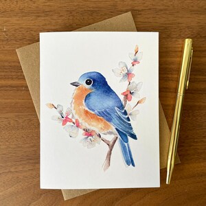 Set of 4 Illustrated Bird Cards / Blue Bird Card Pack / Bird Bundle ...