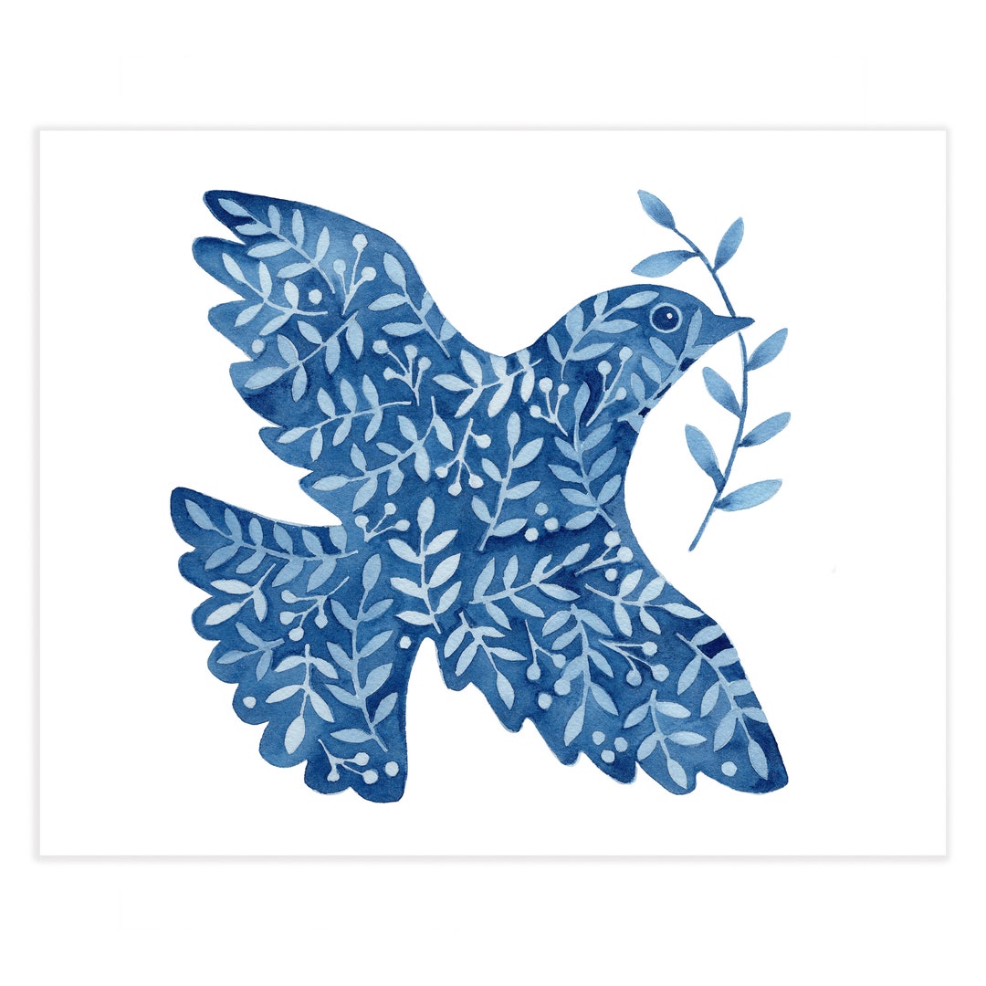 Dove Art Print / Botanical Bird Watercolor / Peace Dove Art Print ...