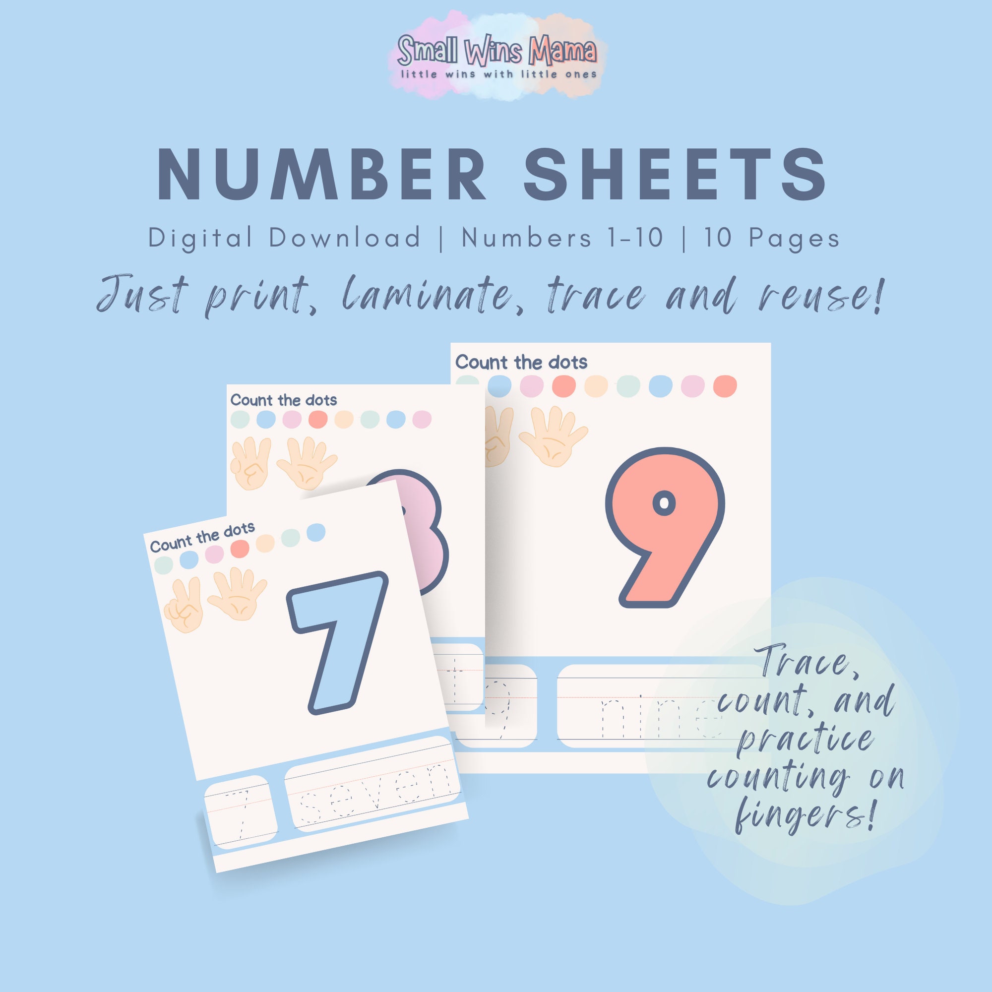 1-10 Number Sheets Print, Laminate, Trace, Count Digital Download PDF ...