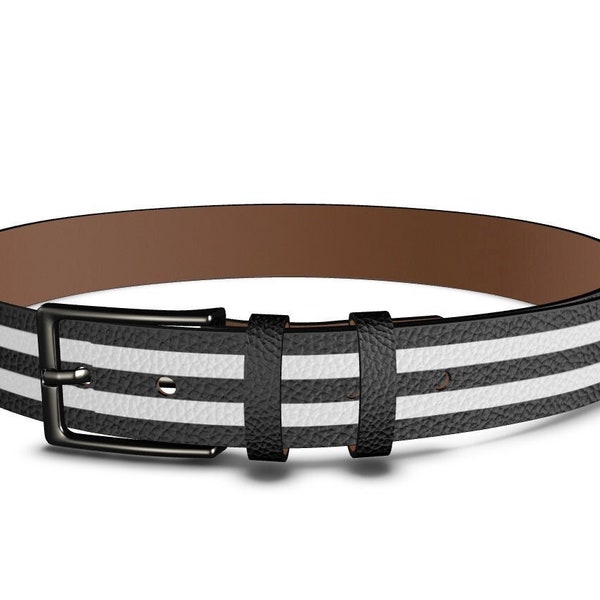 Black and White Leather Belt, Handmade Checkered Mens Leather Belt by ...