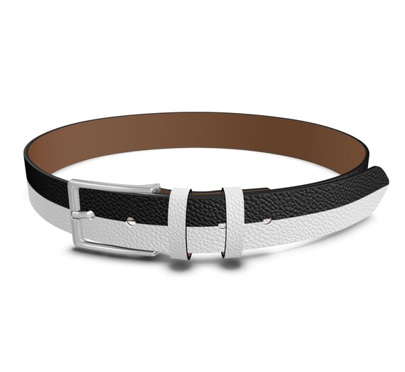 Black and White Leather Belt Handmade Mens Leather Belt by | Etsy