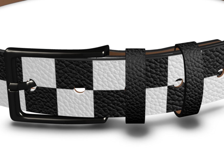Black and White Leather Belt, Handmade Checkered Mens Leather Belt by ...